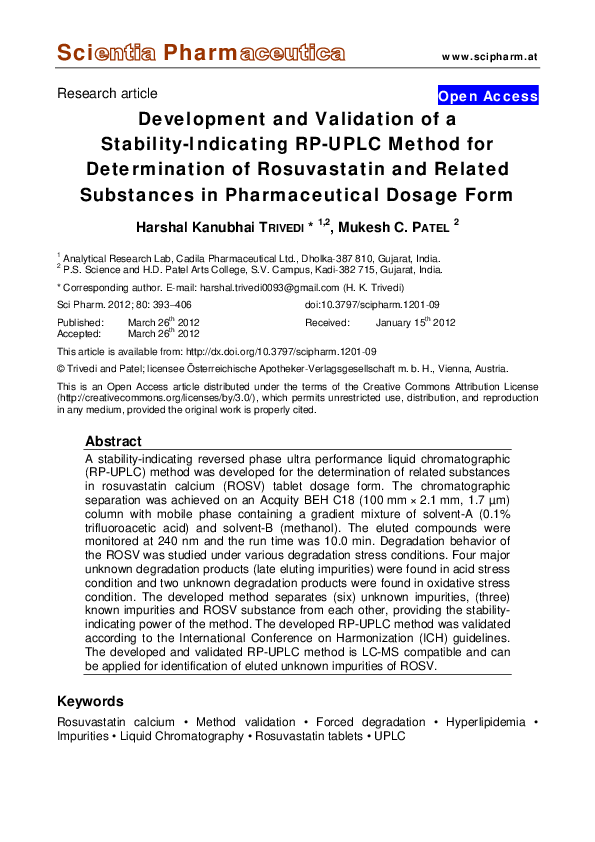 (PDF) Development and Validation of a Stability-Indicating RP-UPLC Method for Related Substance ...