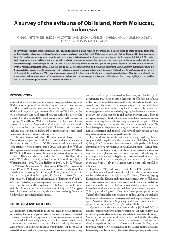 (PDF) Mittermeier et al., 2013 - A survey of the avifauna of Obi Island ...