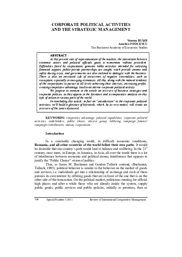 (PDF) Corporate Political Activities and the Strategic Management