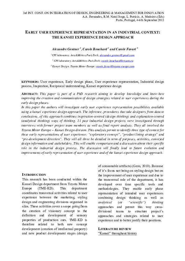 (PDF) Early user experience representation in an industrial context: the kansei experience ...