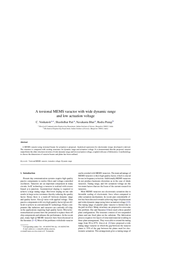 (PDF) A torsional MEMS varactor with wide dynamic range and low actuation voltage