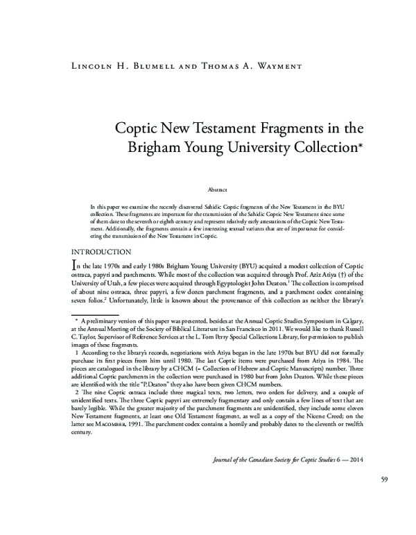 (PDF) “Coptic New Testament Fragments in the Brigham Young University ...