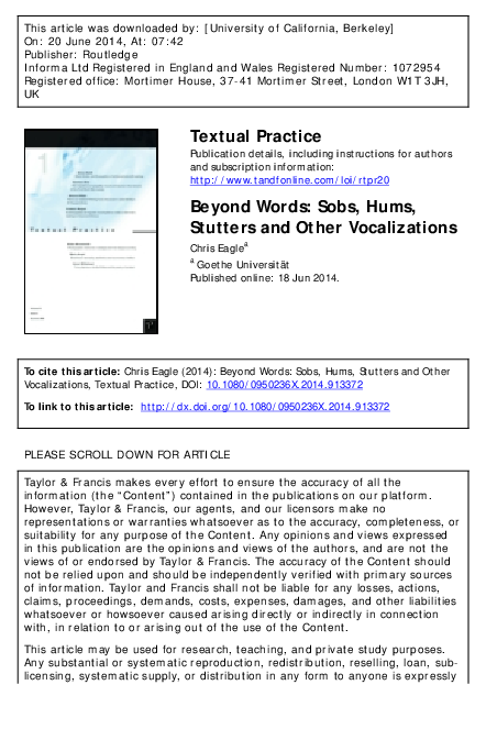 (PDF) Review of Steven Connor's "Beyond Words" (2014)