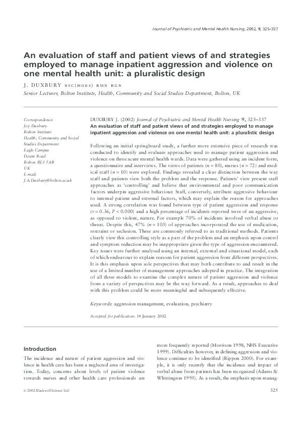 (PDF) An evaluation of staff and patient views of and strategies ...