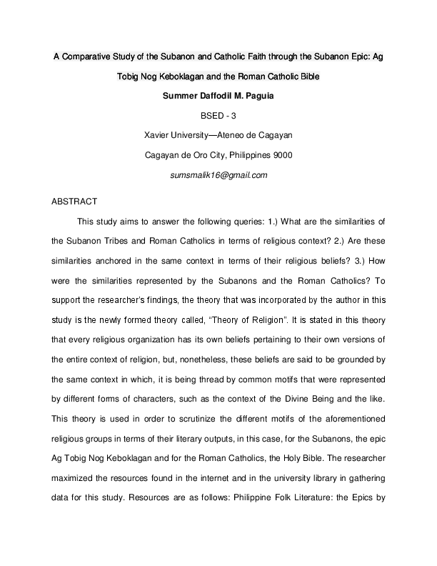 (DOC) A Comparative Study of the Subanon and Catholic Faith through the ...