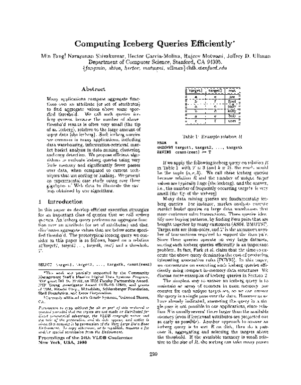 Pdf Computing Iceberg Queries Efficiently Héctor García