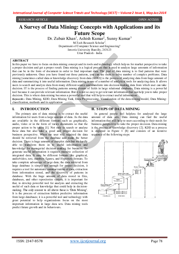 Pdf A Survey Of Data Mining Concepts With Applications And Its Future Scope