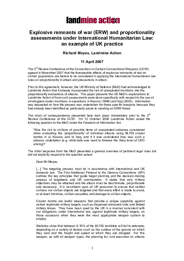 (PDF) Explosive remnants of war (ERW) and proportionality assessments ...