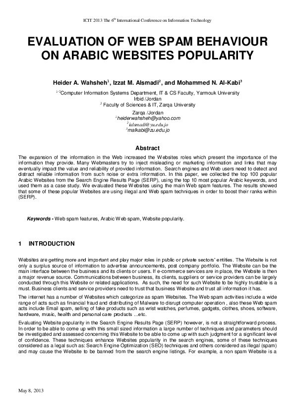 (PDF) Evaluation of Web Spam Behavior on Arabic Websites Popularity