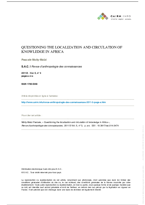 Questioning the localization and circulation of knowledge in Africa