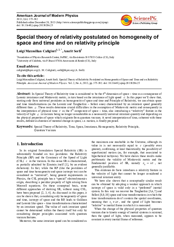 Special theory of relativity postulated on homogeneity of space and ...