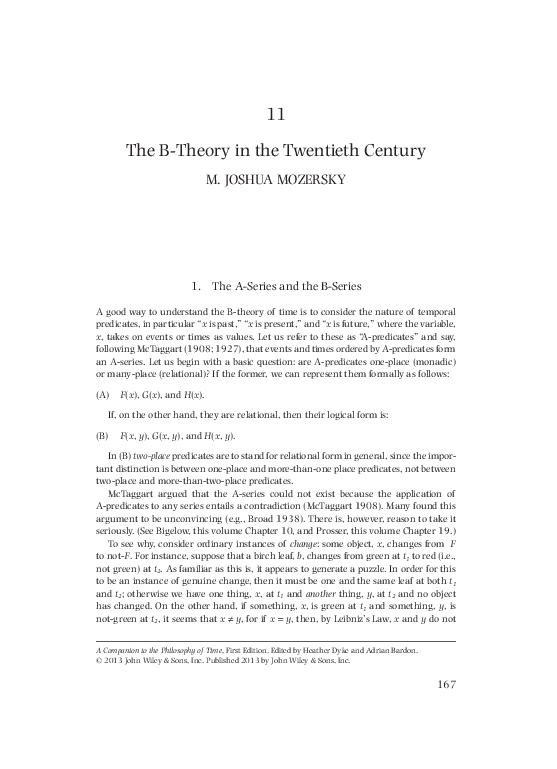 (PDF) The B-Theory in the Twentieth Century