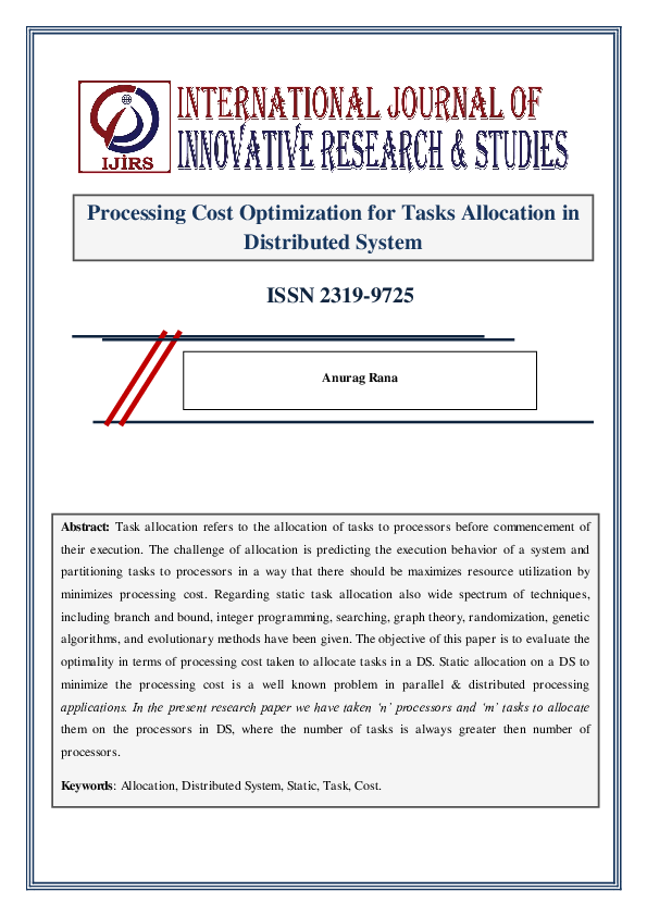 Pdf Processing Cost Optimisation Of Tasks Allocation In Distributed System