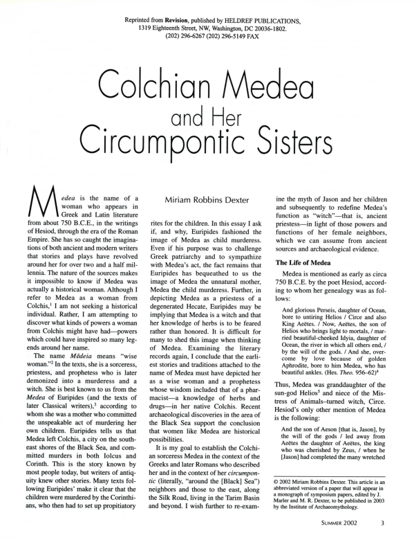 (PDF) Colchian Medea and her Circumpontic Sisters