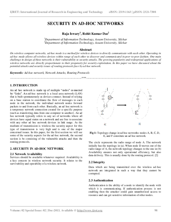 Pdf Security In Ad Hoc Networks Rohit Das