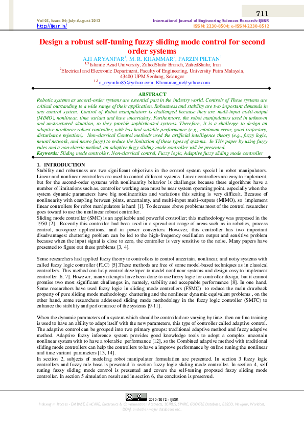 Pdf Design A Robust Self Tuning Fuzzy Sliding Mode Control For Second