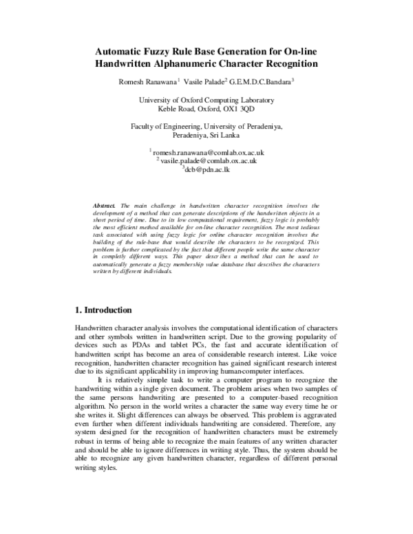 (PDF) Automatic fuzzy rule base generation for on-line handwritten alphanumeric character ...