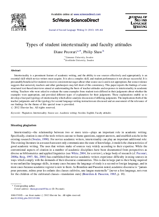(PDF) Types of student intertextuality and faculty attitudes.