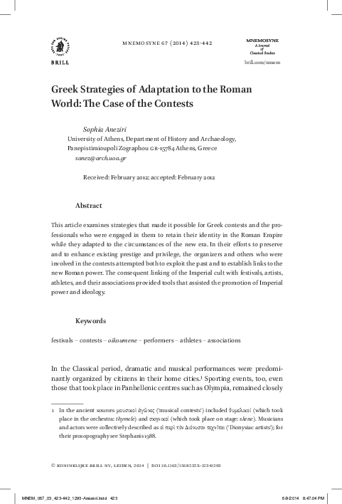 (PDF) Greek Strategies of Adaptation to the Roman World: The Case of ...