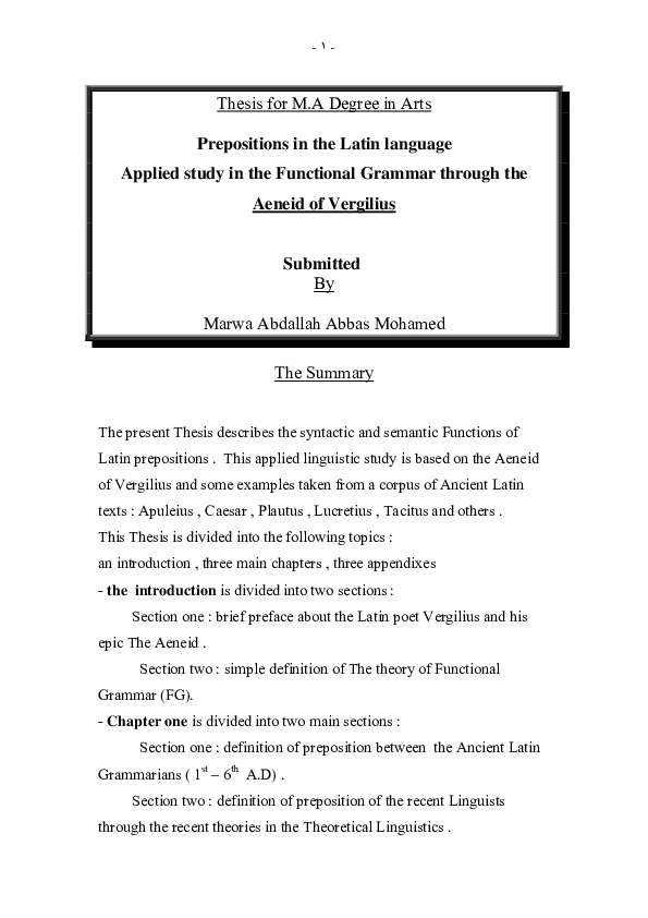 (PDF) Prepositions in the Latin language Applied study in the ...