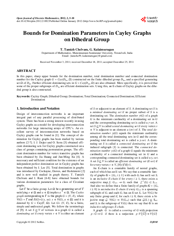 (PDF) Bounds for Domination Parameters in Cayley Graphs on Dihedral Group