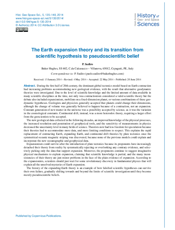 (PDF) The Earth expansion theory and its transition from scientific ...