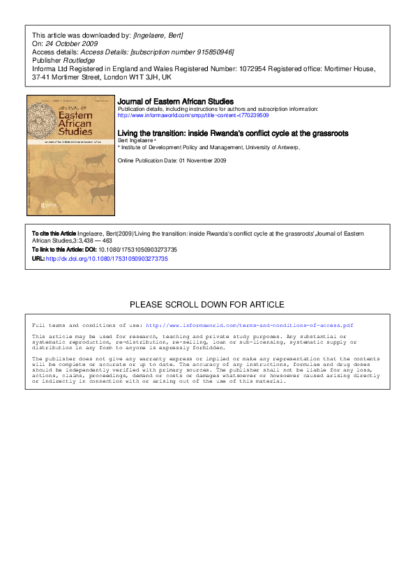 (PDF) Living the transition. Inside Rwanda’s conflict cycle at the ...