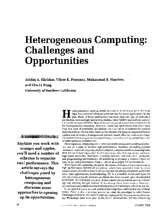 (PDF) Heterogeneous Computing: Challenges and Opportunities
