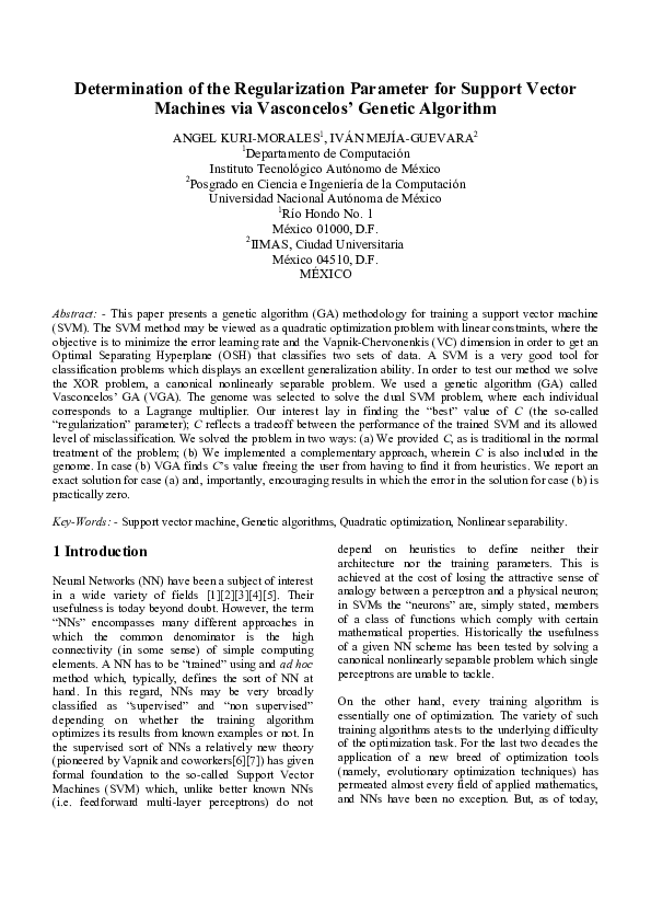 (PDF) Determination of the Regularization Parameter for Support Vector Machines via Vasconcelos ...
