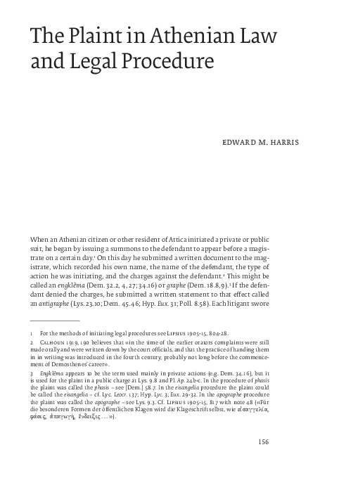 (PDF) The Plaint in Athenian Law and Legal Procedure