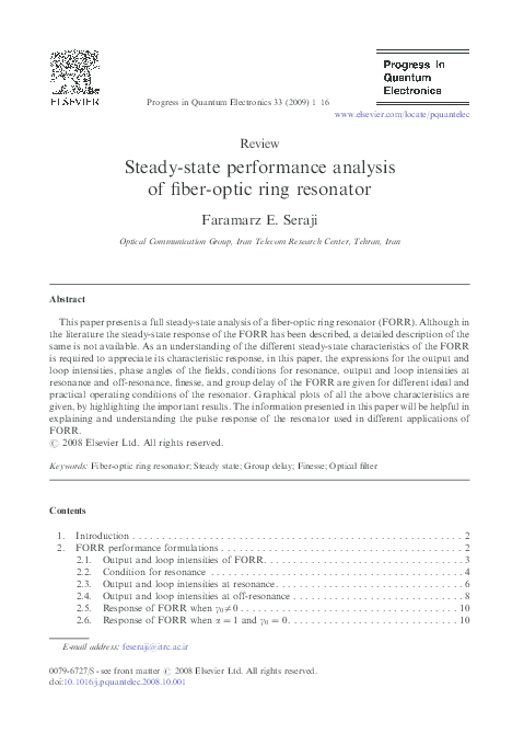 (PDF) Steady-state performance analysis of fiber-optic ring resonator