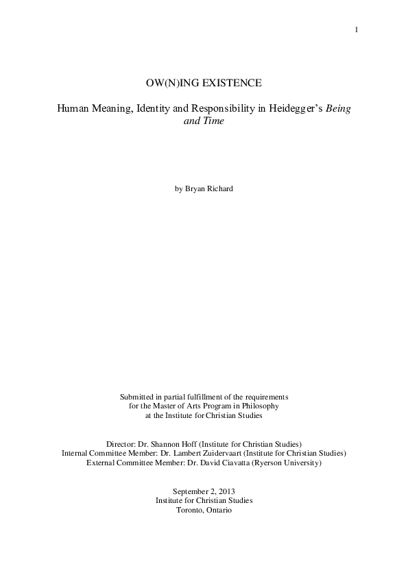 (PDF) Ow(n)ing Existence: Human Meaning, Identity and Responsibility in ...