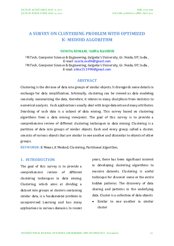 (PDF) A SURVEY ON CLUSTERING PROBLEM WITH OPTIMIZED