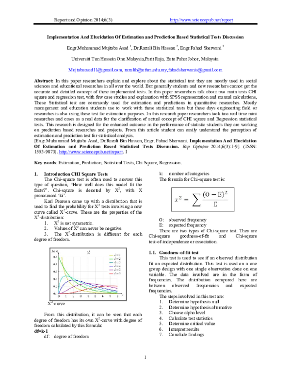 (PDF) Statistical Tests for Estimation and Prediction