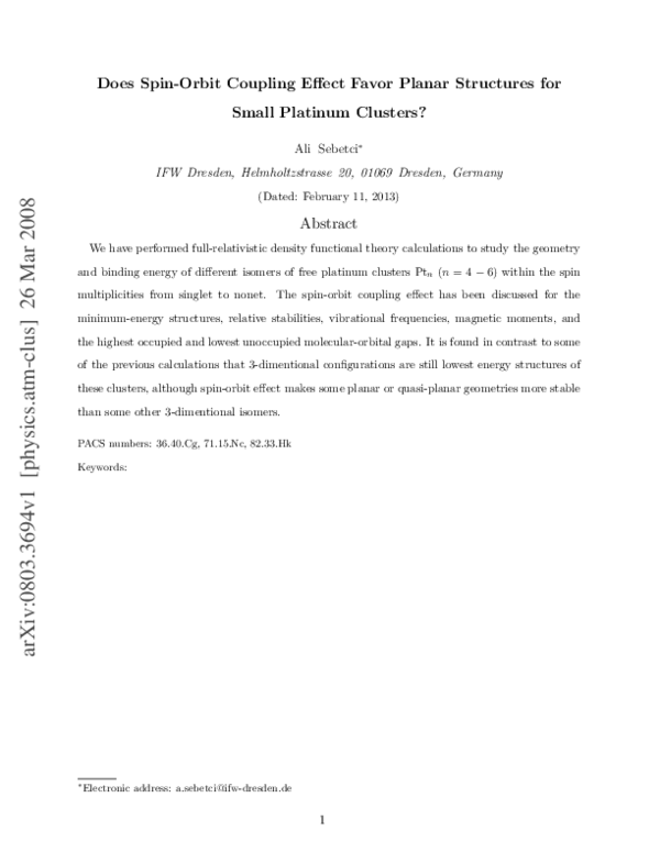Pdf Does Spin Orbit Coupling Effect Favor Planar Structures For Small