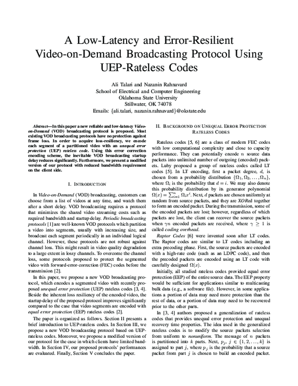(PDF) A low-latency and error-resilient Video-on-Demand broadcasting protocol using UEP-rateless ...