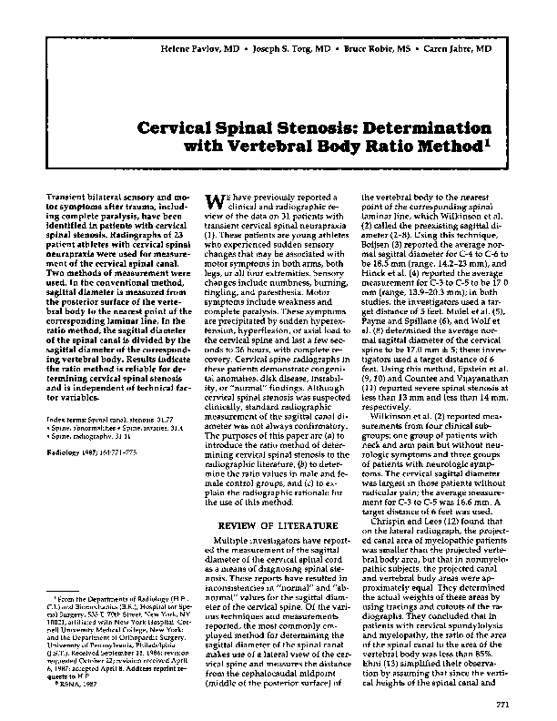 (PDF) Cervical Spinal Stenosis: Determination with Vertebral Body Ratio ...