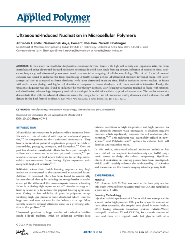 (PDF) Ultrasound-Induced Nucleation in Microcellular Polymers