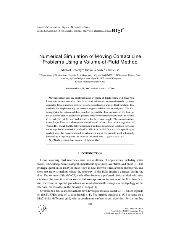 Pdf Numerical Simulation Of Moving Contact Line Problems Using A