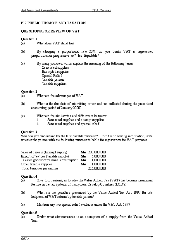 (DOC) QUESTIONS FOR REVIEW ON VAT