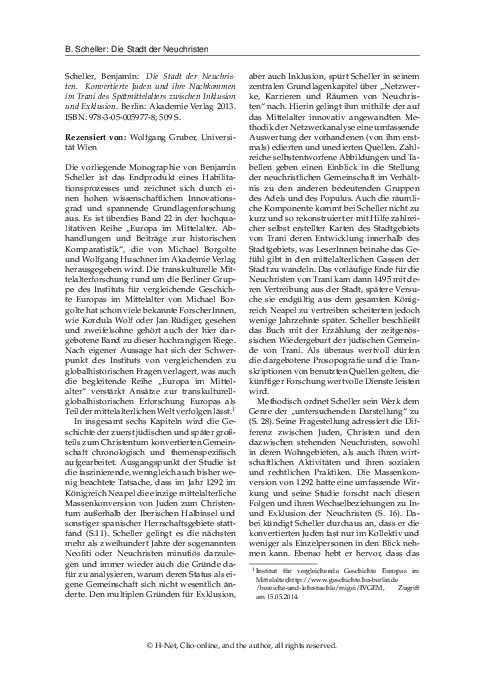 (PDF) Scheller, Benjamin / Die Stadt der Neuchristen. Konvertierte ...