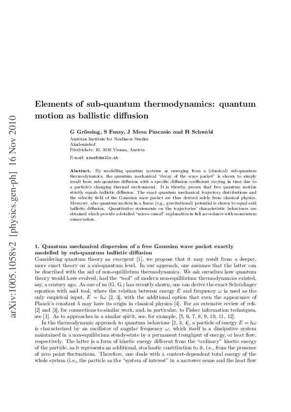 (PDF) Elements of sub-quantum thermodynamics: quantum motion as ...