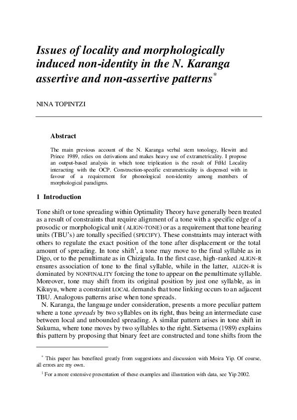 Issues of locality and morphologically induced non-identity in the N ...