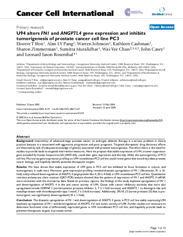 (PDF) U94 inhibits PCa gene expression