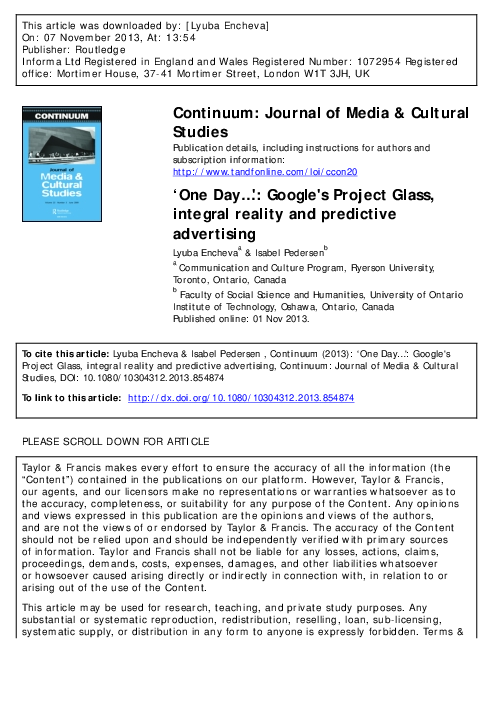 (PDF) ‘One Day…': Google's Project Glass, integral reality and ...