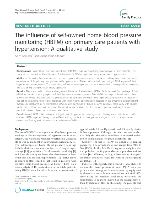 (PDF) The influence of self-owned home blood pressure monitoring (HBPM ...