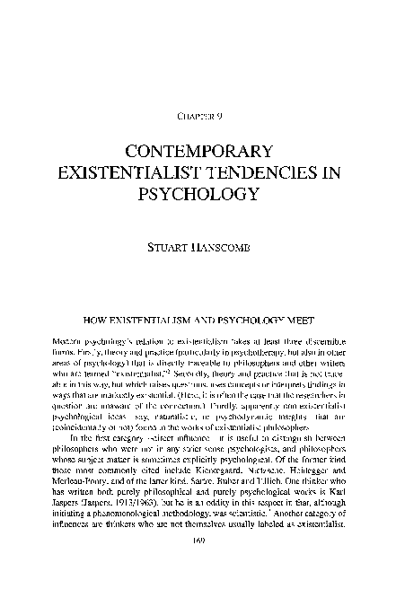 (PDF) Contemporary existentialist tendencies in psychology