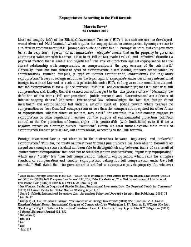 (PDF) Expropriation According to the Hull formula