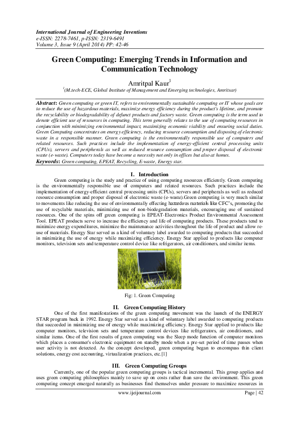(PDF) Green Computing: Emerging Trends in Information and Communication ...