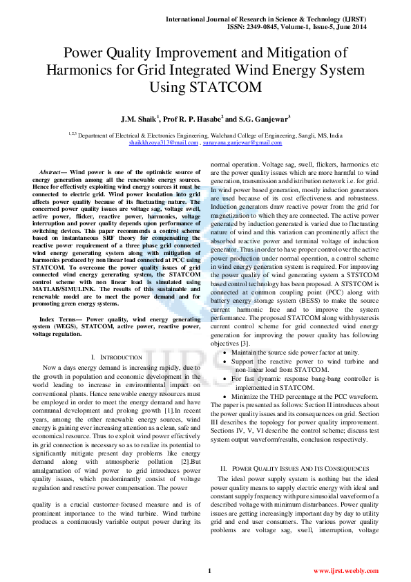 (PDF) Power Quality Improvement and Mitigation of Harmonics for Grid Integrated Wind Energy ...